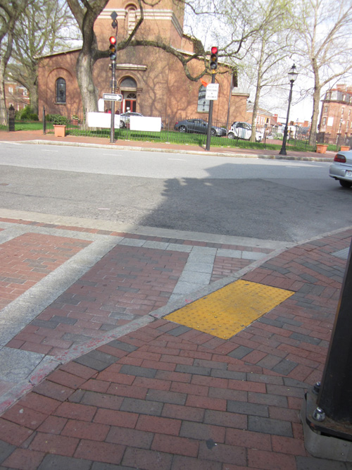 Church Circle: Three photos show a brick crosswalk at a signalized ...