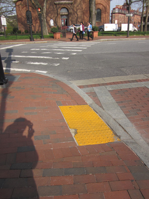 Church Circle: Three photos show a brick crosswalk at a signalized ...