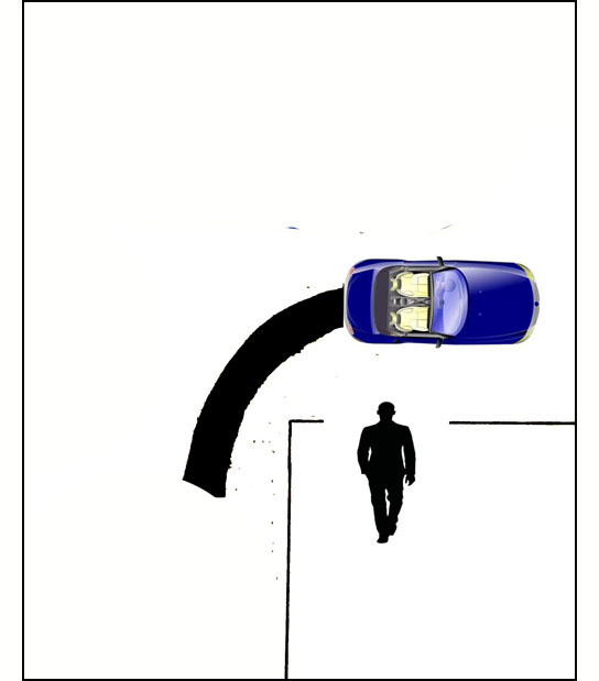 Drawing shows a pedestrian at a corner facing north with the parallel ...