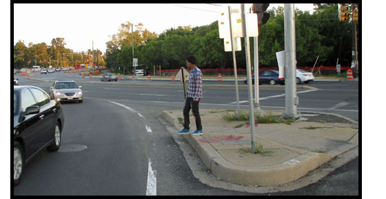 3 photos show a triangular island separating one lane for right-turning ...